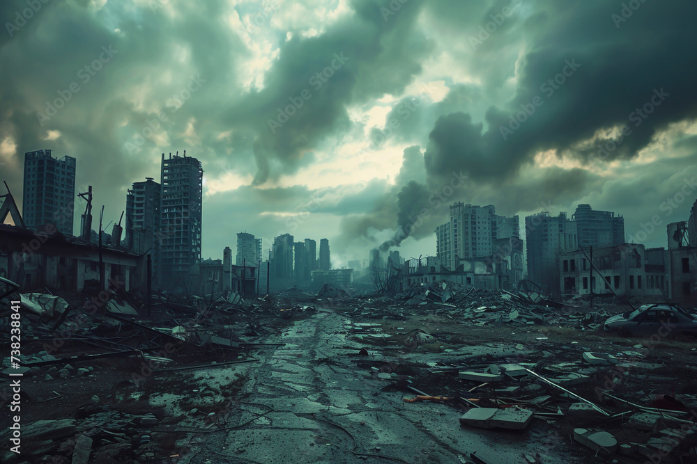 destroyed city landscape. war concept. generative ai. Stock ...