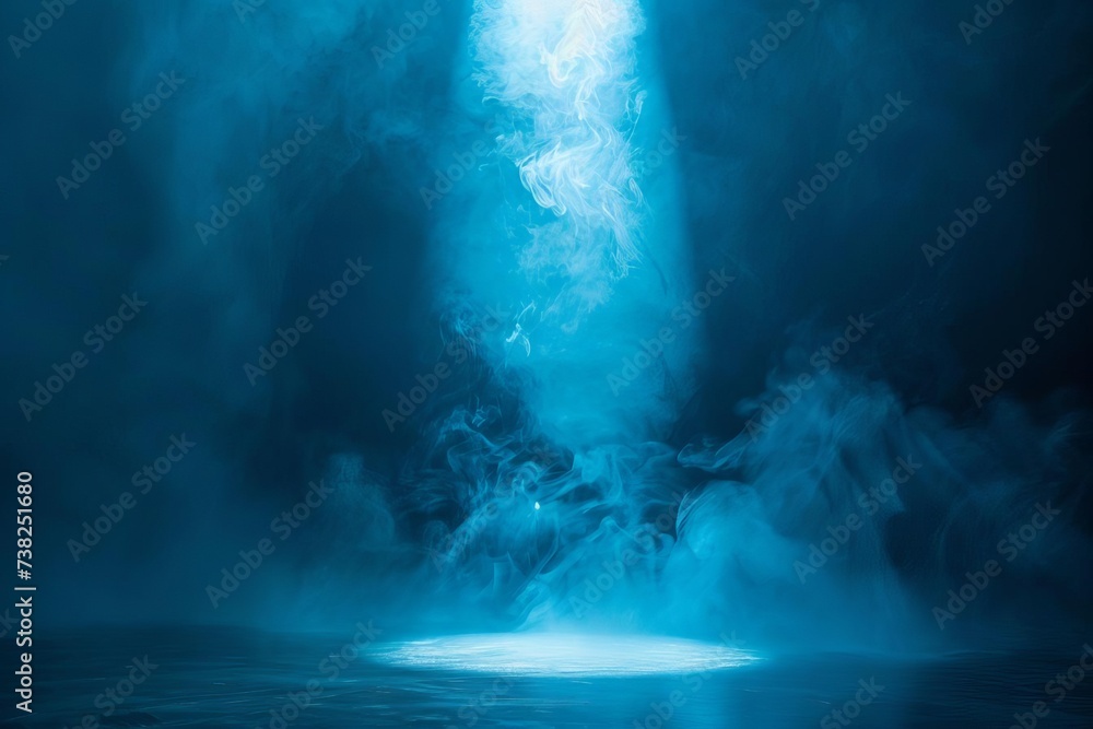 Stage spotlight with blue light and smoke effect for dramatic ...