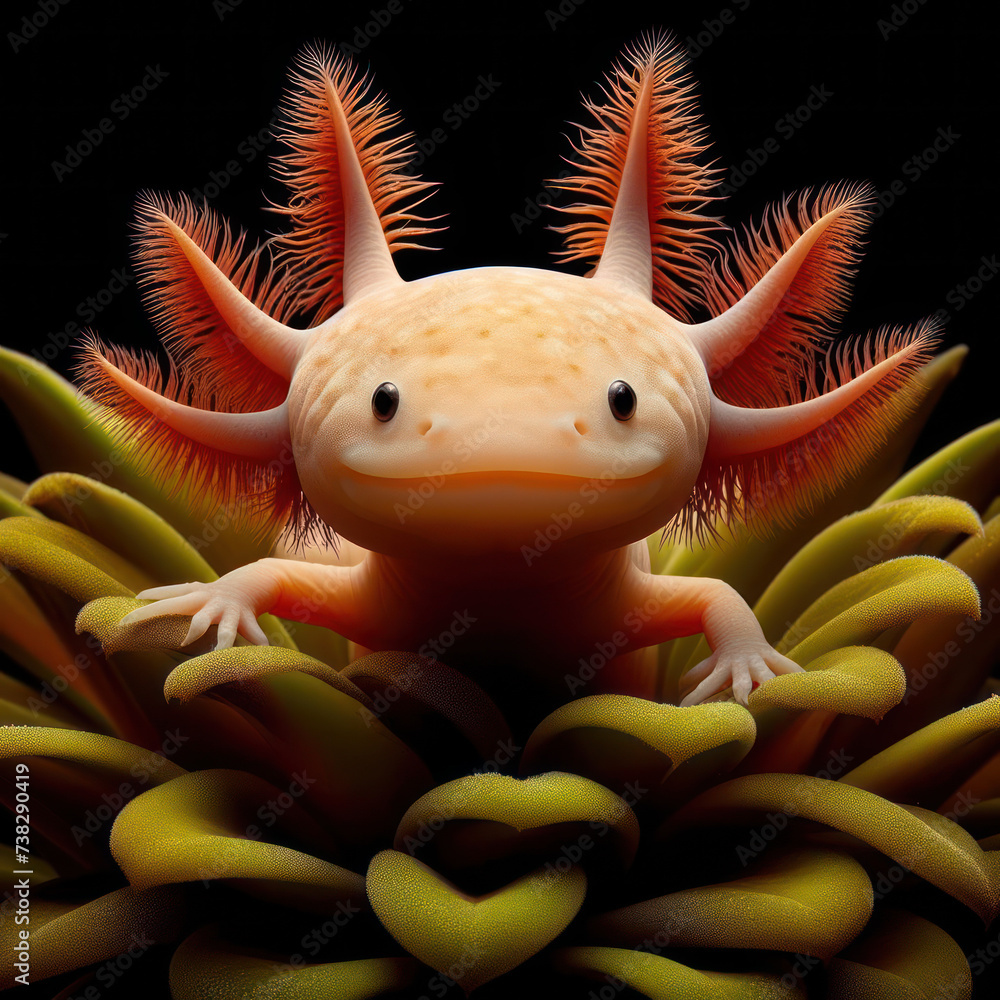 Axolotl Ambystoma mexicanum. Salamander, Leucistic, Mexican Salamander ...