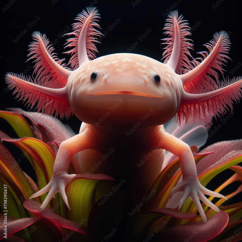 Axolotl Ambystoma mexicanum. Salamander, Leucistic, Mexican Salamander ...