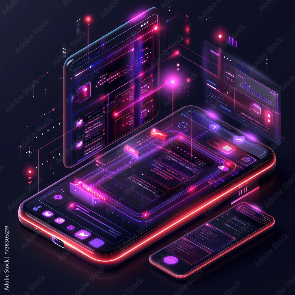 Mobile app development environment, highlighting coding and design ...