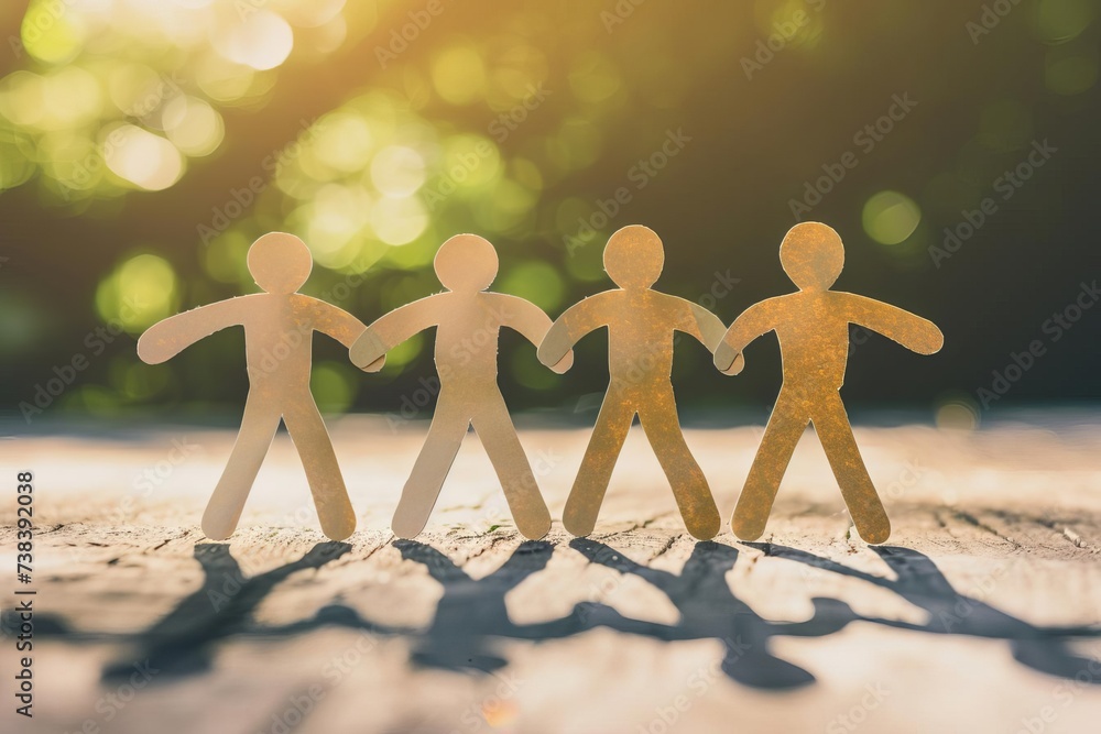 Community unity concept with paper figures holding hands Symbolizing support and togetherness ...