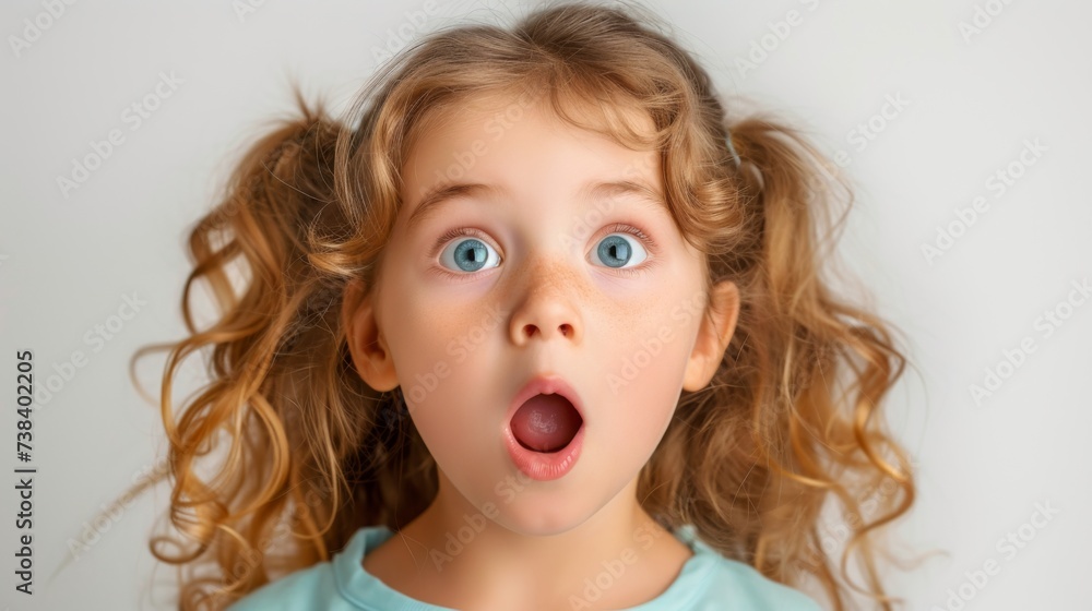 a young kid girl expressing surprise and shock emotion with his mouth ...