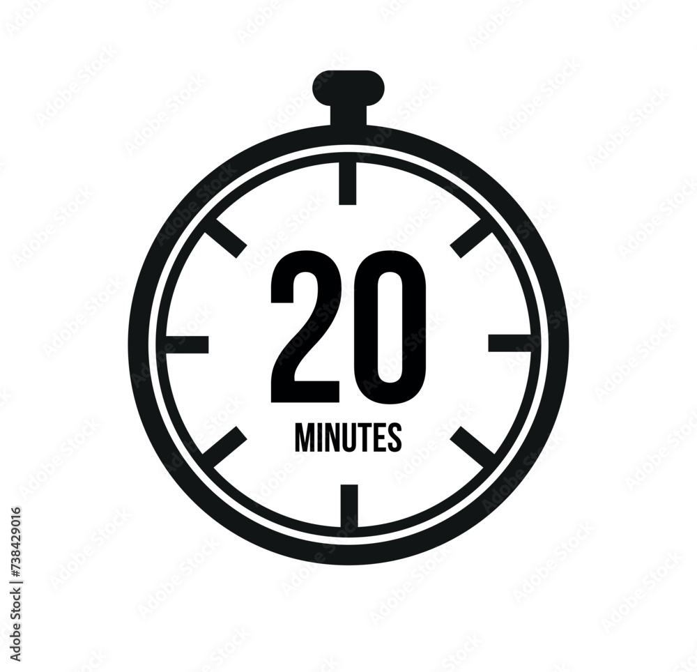 20 clock minutes timers. Time measure. Chronometer vector icon black ...