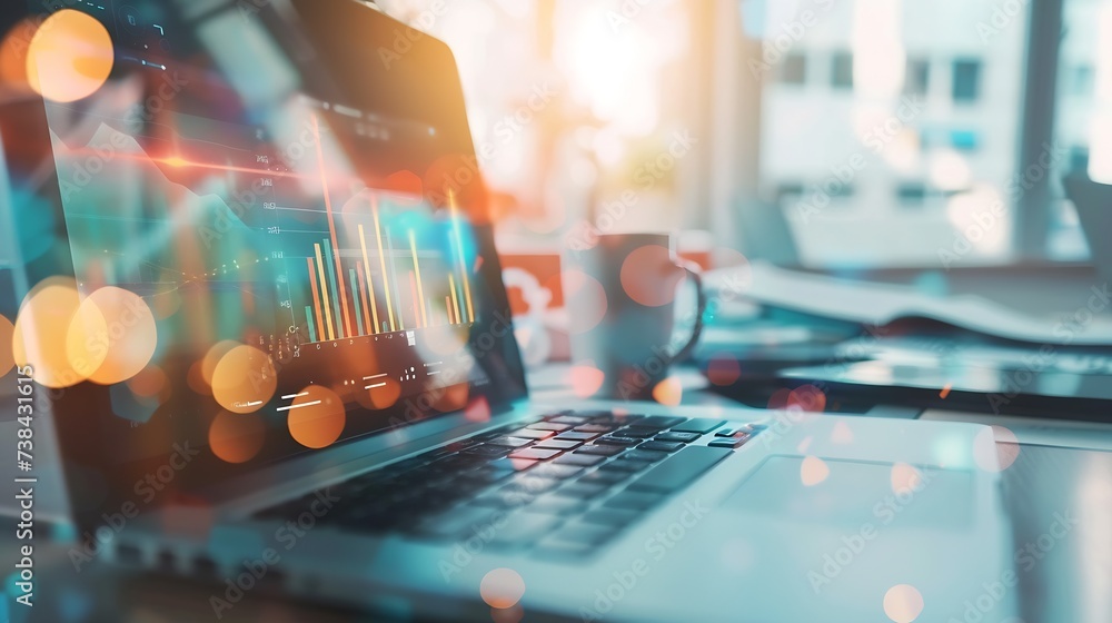 Double exposure of abstract creative financial chart on modern laptop ...