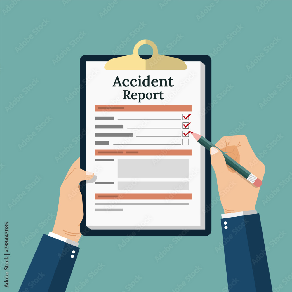 Accident report form, a man write application form for the document ...