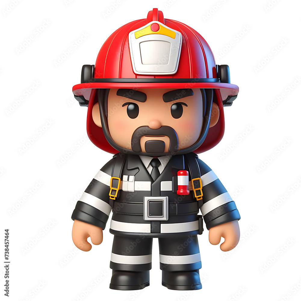 3d cartoon style fireman firefighter isolated in transparent background ...