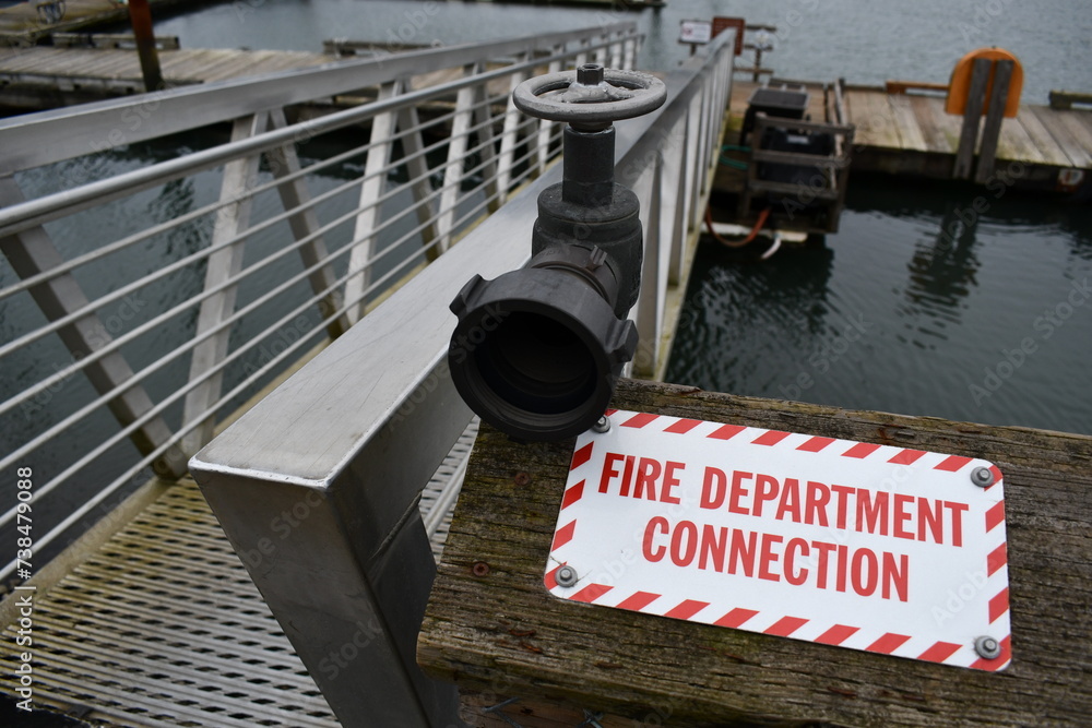 Fire Department Connection at marina entrance. Stock Photo | Adobe Stock