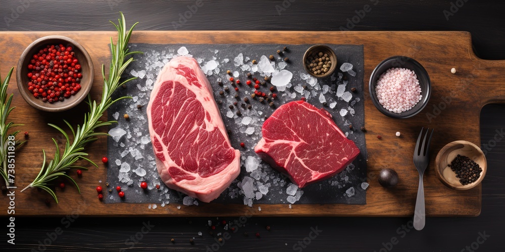 slices of roast beef on a fresh red table, processed roast beef and so ...