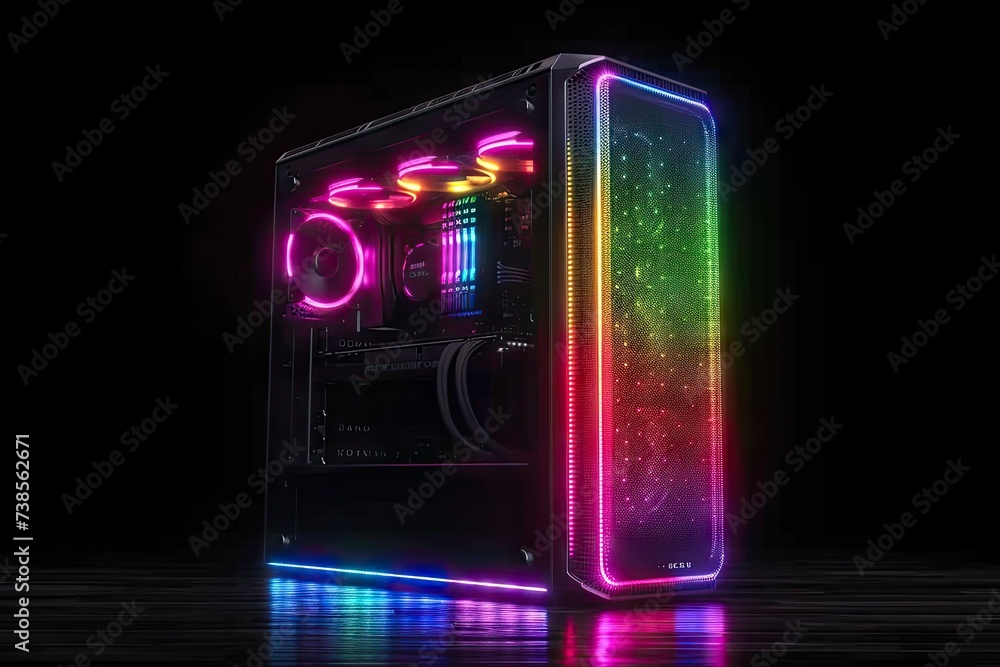 Water Cooled Gaming Pc with RGB rainbow LED lighting. Modern gaming ...