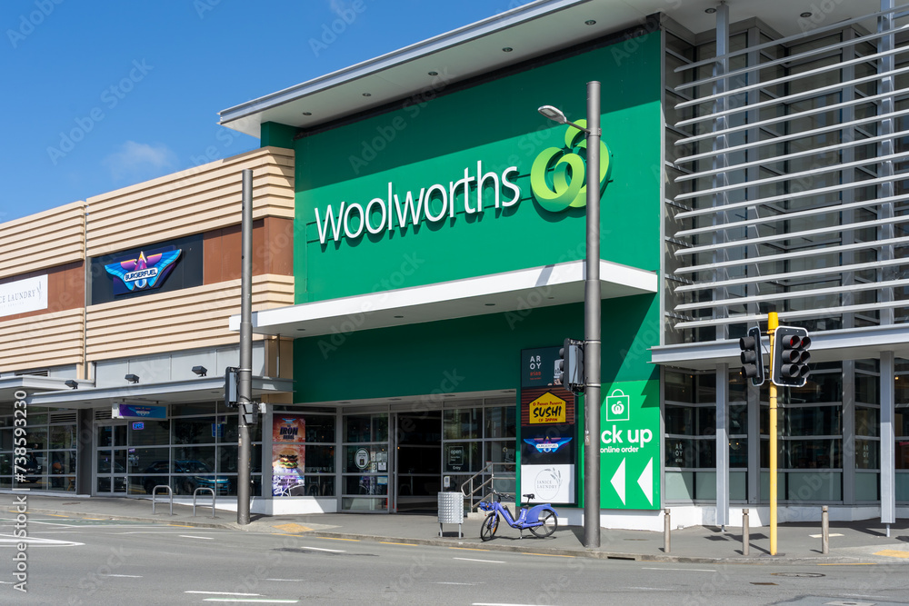 Wellington, New Zealand - February 10, 2024: A Woolworths supermarket ...