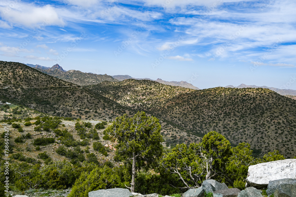 An aesthetic view of Mountains under the blue sky from Mount Daka, Taif ...