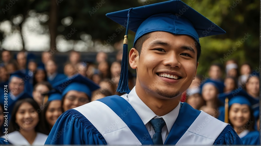 Happy smiling young handsome filipino man on graduation outfit on a ...
