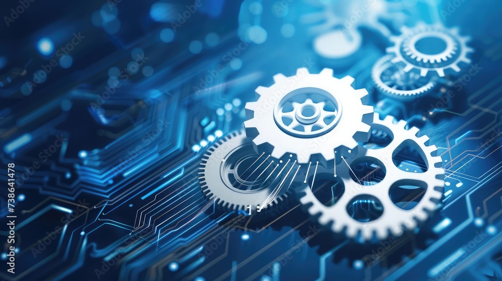 Cyber security, Vector illustration white gear and tree cog wheel on ...