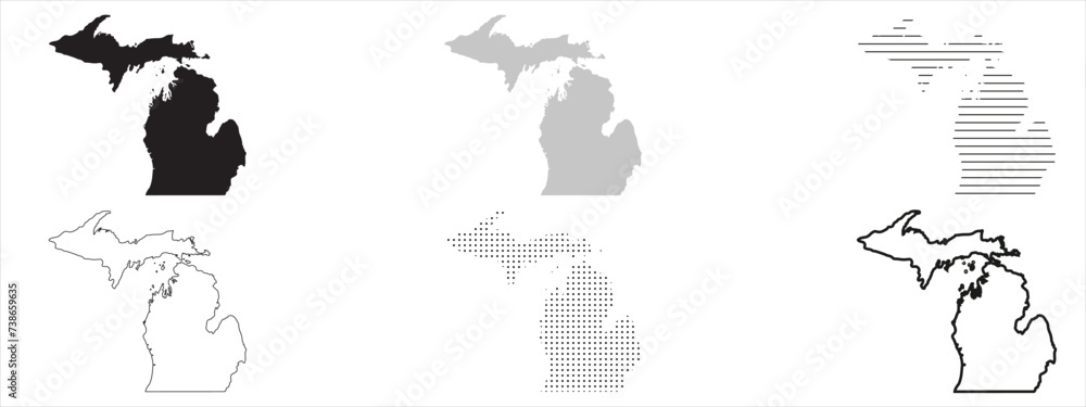 Michigan State Map Black. Michigan map silhouette isolated on ...