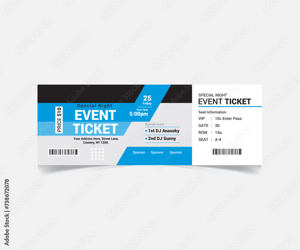 Event Ticket Template Design Vector File Stock Vector | Adobe Stock