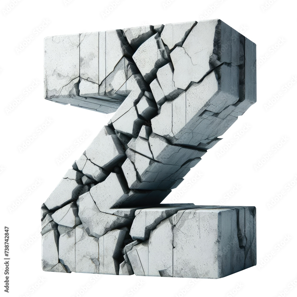 Letter Z. Cracked apocalyptic letter. 3D concrete old cracked alphabet ...