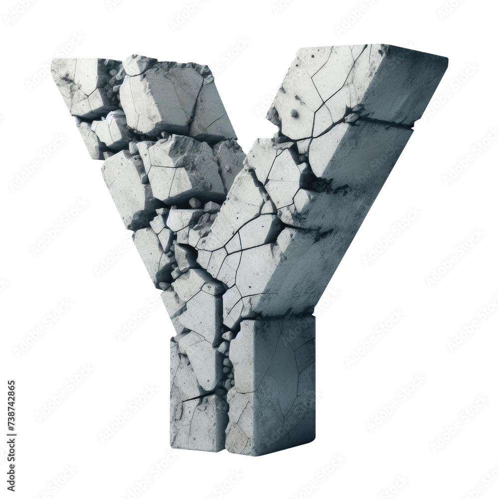 Letter Y. Cracked apocalyptic letter. 3D concrete old cracked alphabet ...