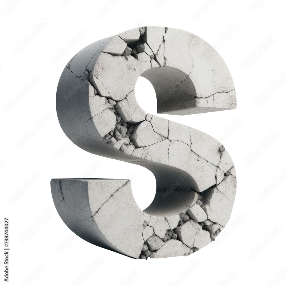 Letter S. Cracked apocalyptic letter. 3D concrete old cracked alphabet ...