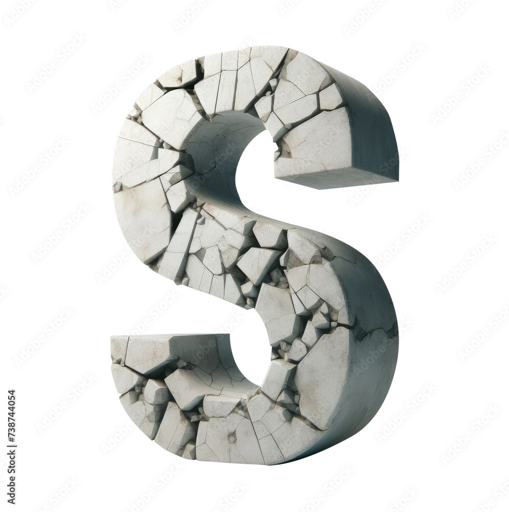 Letter S. Cracked apocalyptic letter. 3D concrete old cracked alphabet ...