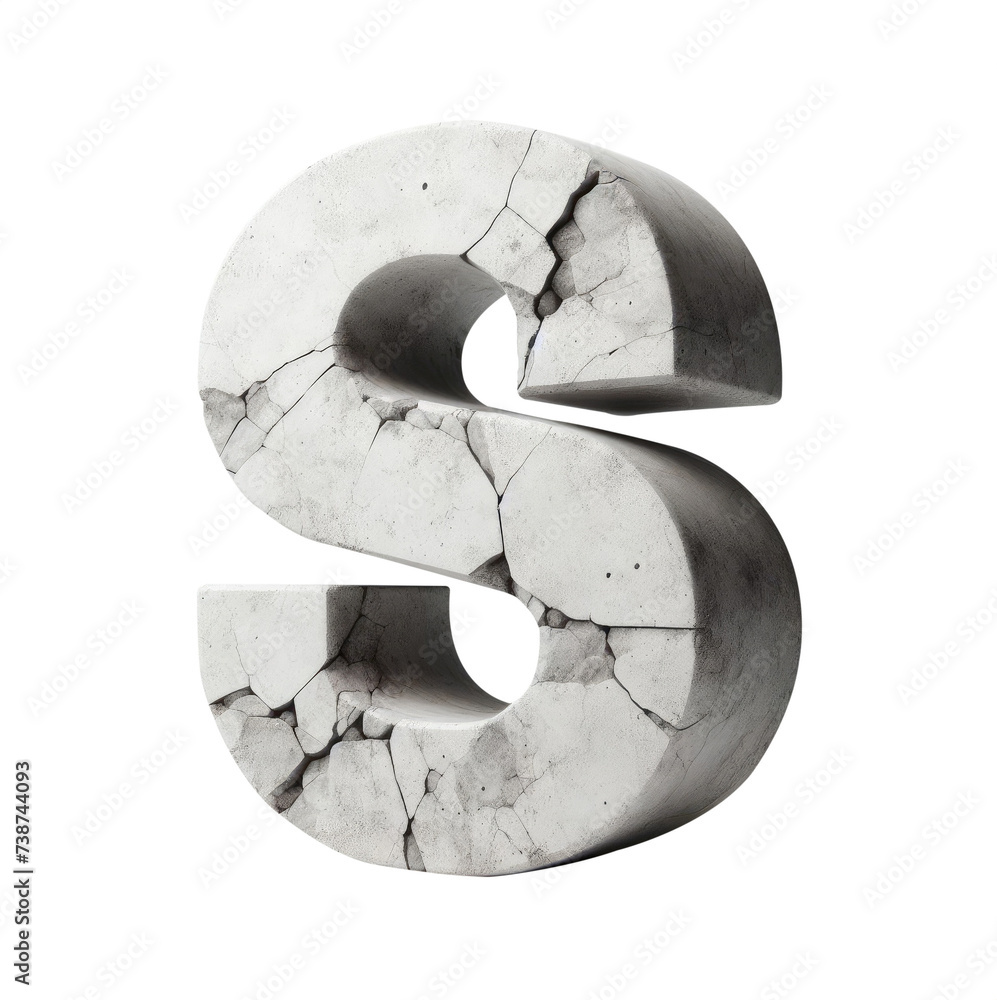 Letter S. Cracked apocalyptic letter. 3D concrete old cracked alphabet ...