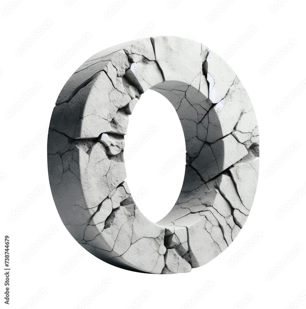 Letter O. Cracked apocalyptic letter. 3D concrete old cracked alphabet ...