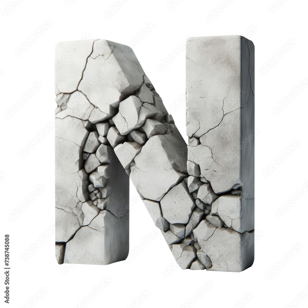 Letter N. Cracked apocalyptic letter. 3D concrete old cracked alphabet ...