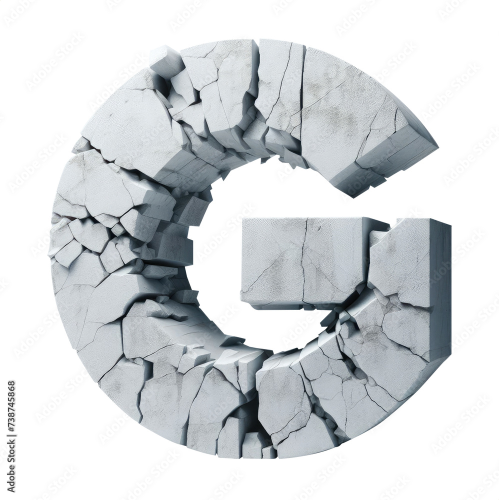 Letter G. Cracked apocalyptic letter. 3D concrete old cracked alphabet ...