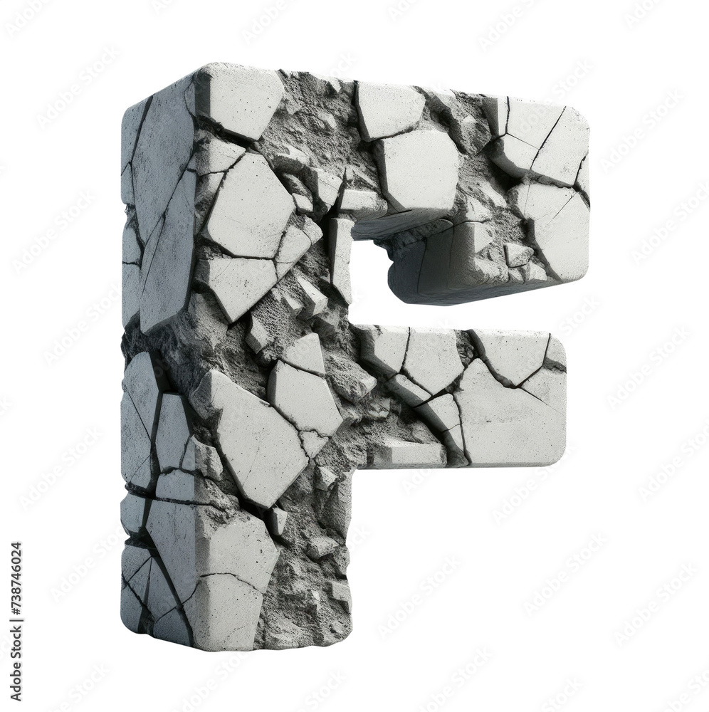 Letter F. Cracked apocalyptic letter. 3D concrete old cracked alphabet ...