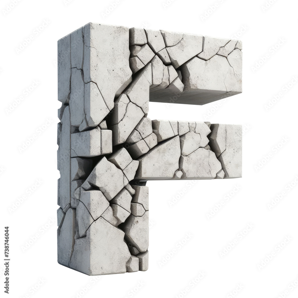Letter F. Cracked apocalyptic letter. 3D concrete old cracked alphabet ...