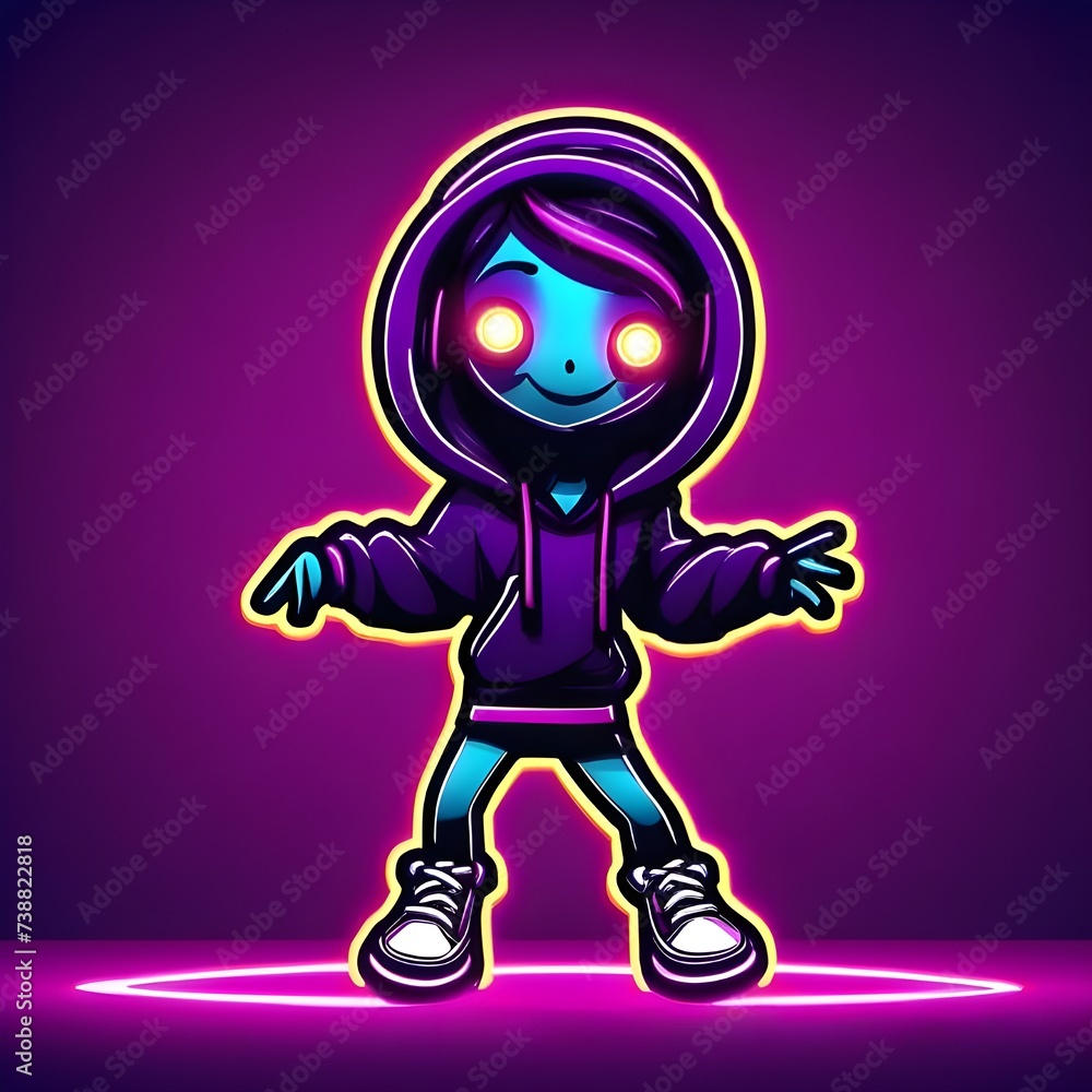 Funny neon girl dance on neon background. Stickman character doing a ...