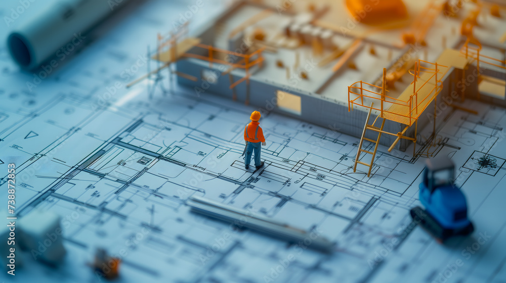 Une maquette 3d avec des plans illustrant le chantier d'une maison ...