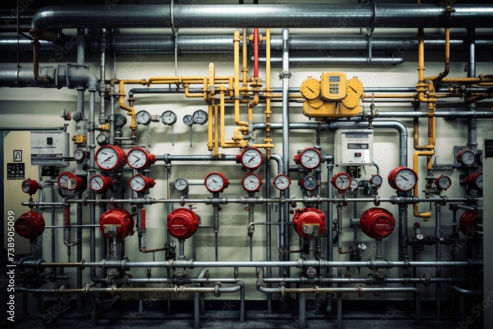 An intricate industrial brake fluid filling system, featuring a maze of ...