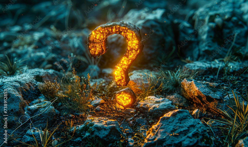 Mystical Glowing Question Mark Imprinted on Earthy Ground Signifying ...