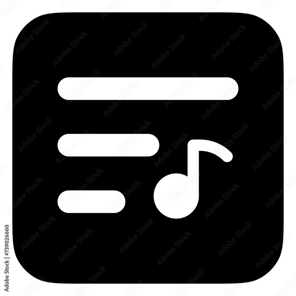 Editable vector music playlist icon. Black, transparent white ...