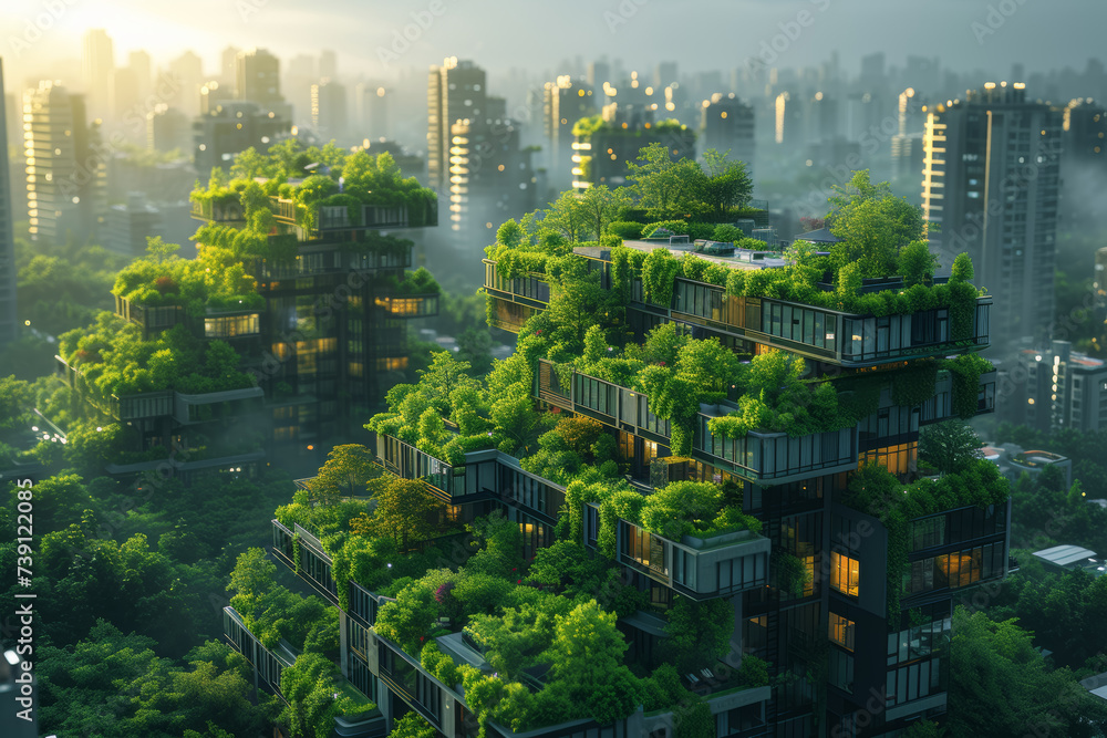 Eco-conscious urban planning incorporating green spaces, renewable ...
