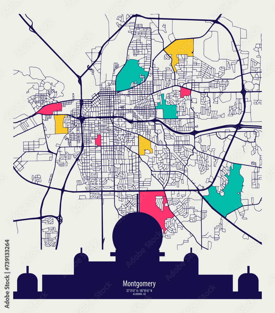 vector map of the city, Montgomery, Alabama, state of the United States ...