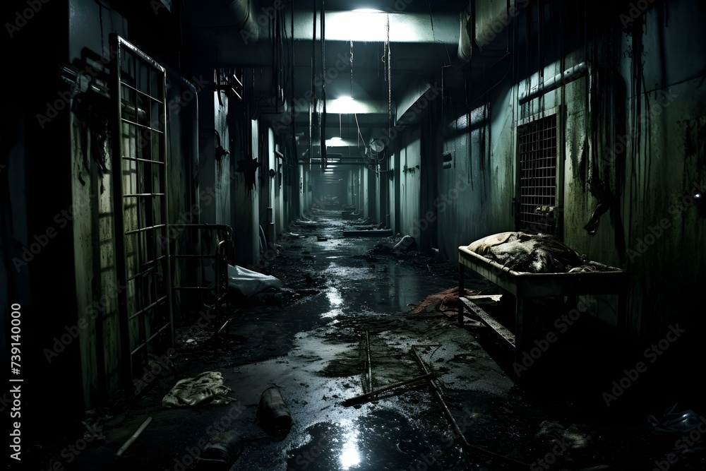 Stock-Illustration „Eerie abandoned mental hospital with terrifying ...