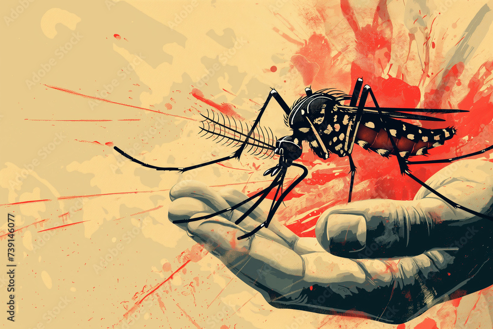 Dengue fever cartoon illustration, mosquito biting hand. banner,poster ...