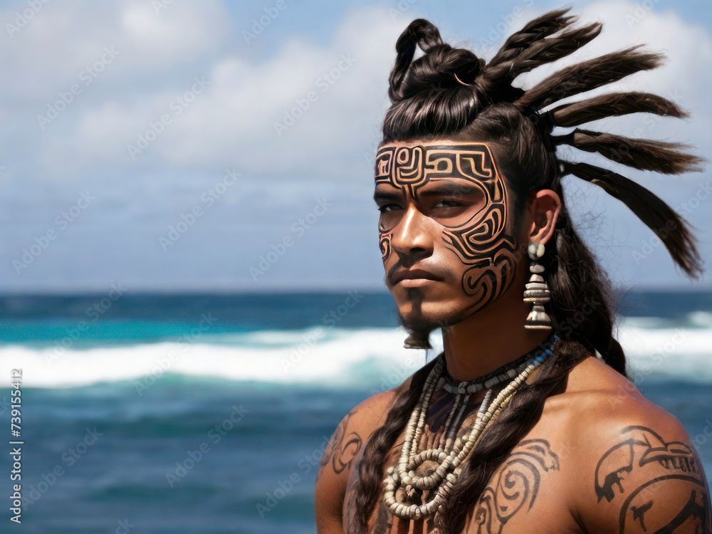 Create an Image of a Taino Indigenous man with Wavy Hair, and a Mestizo ...