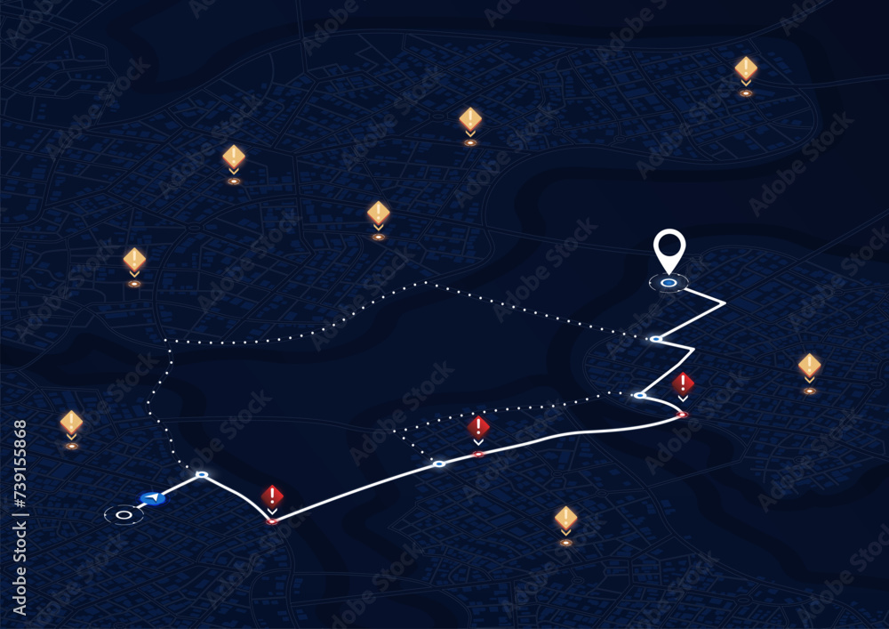 Highway disruptions. Accident road. Closed turns of the route, road ...