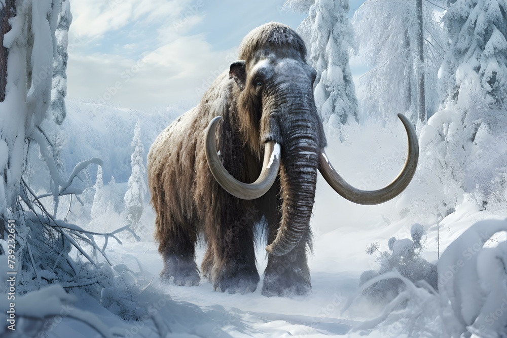 Stock-Illustration „Majestic Woolly Mammoth in a Snowy Forestakukan ...