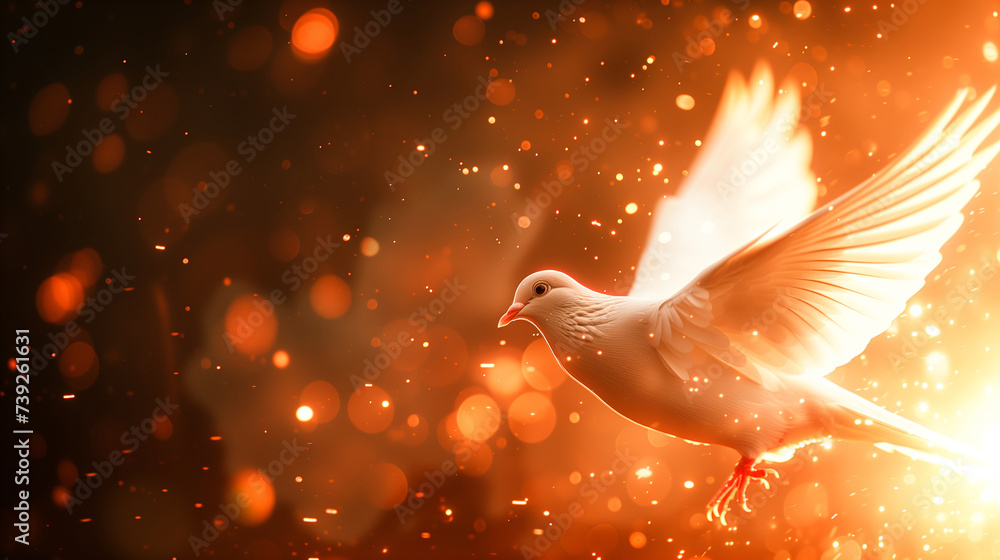Holy Spirit dove flying with open wings with blurred background and ...