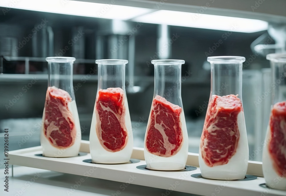 Meat sample plastic cell culture dish in modern laboratory or ...