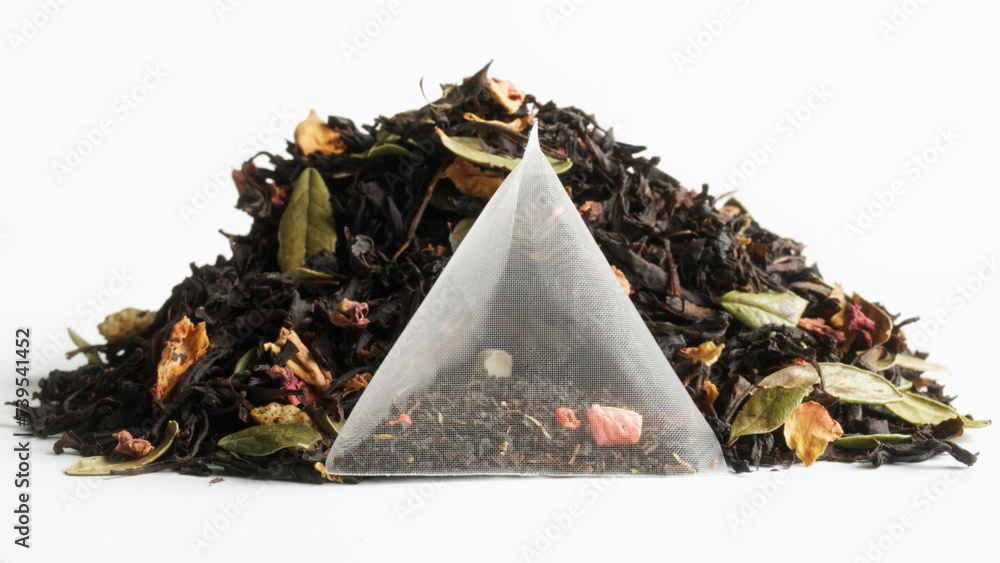 Tea bag pyramid with flavored black tea, with added fruits and berries ...