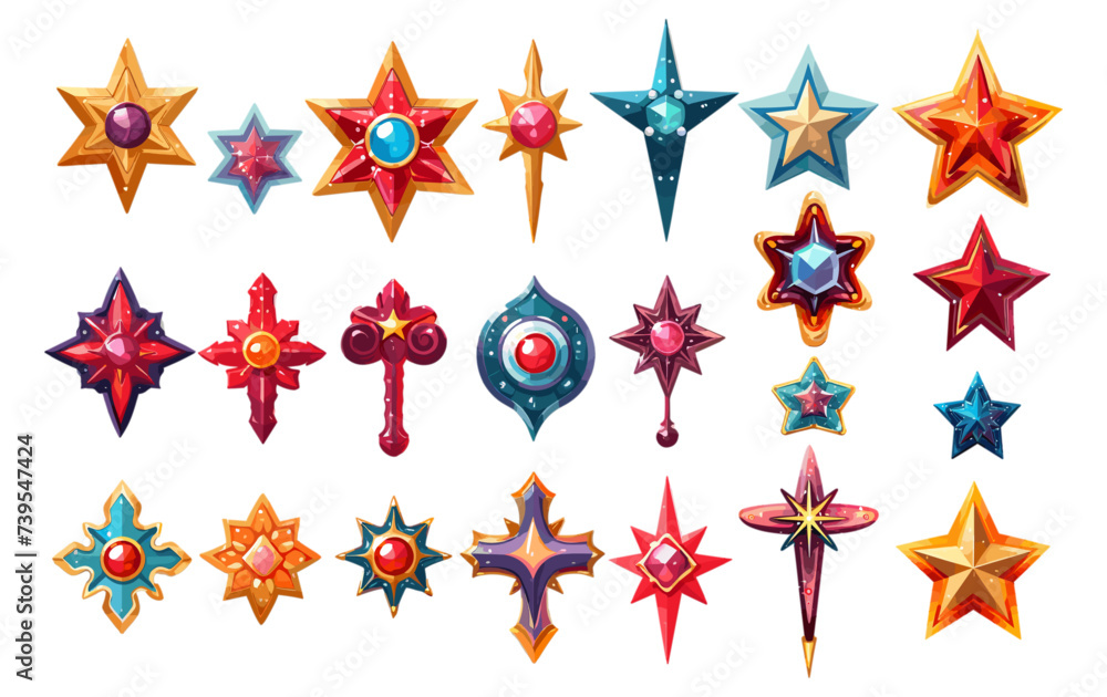 Star shaped badge pack, depicting various stages of decorative ...