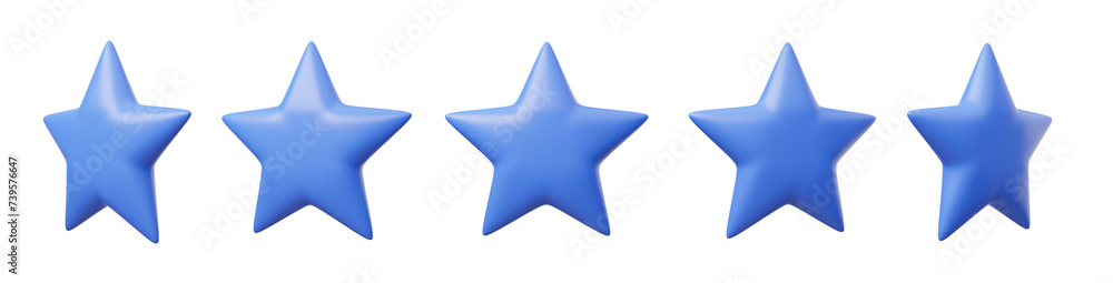 Five blue stars in a row, all with the same size and design, on a ...