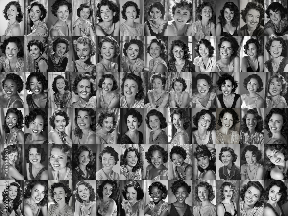Zdjęcie bez tantiem: Composite retro vintage black and white portraits ...