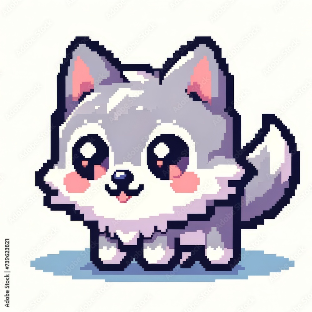 Pixel art of a wolf with a white background, in the style of early 90s ...