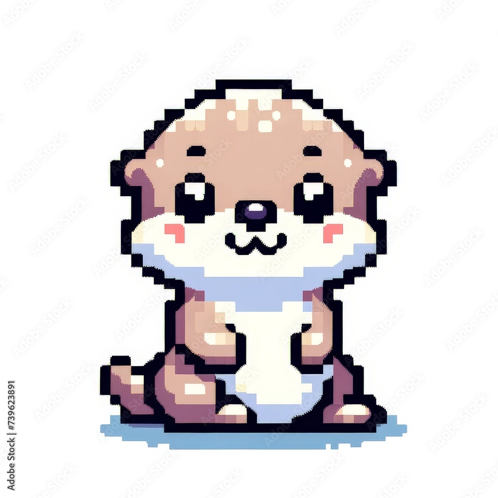Pixel art of an otter with a white background, in the style of early ...
